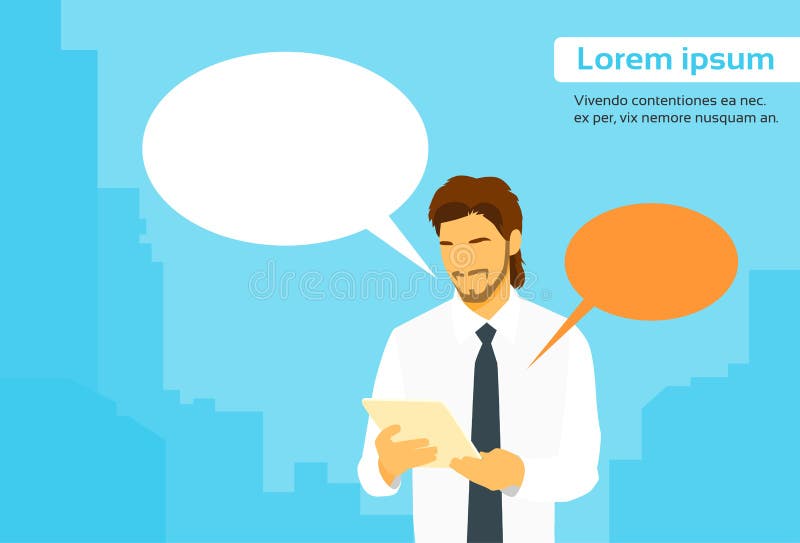 Businessman Using Tablet Computer Send Message Stock Vector ...