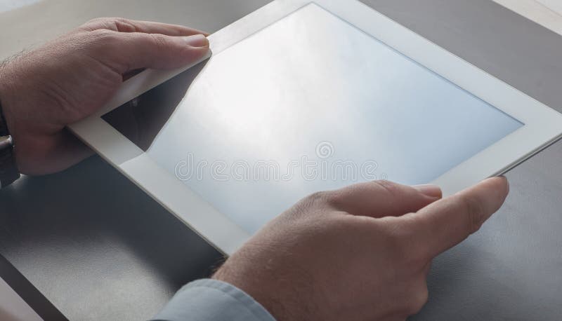 Businessman Using Tablet Device Stock Photo - Image of hand, tablet ...