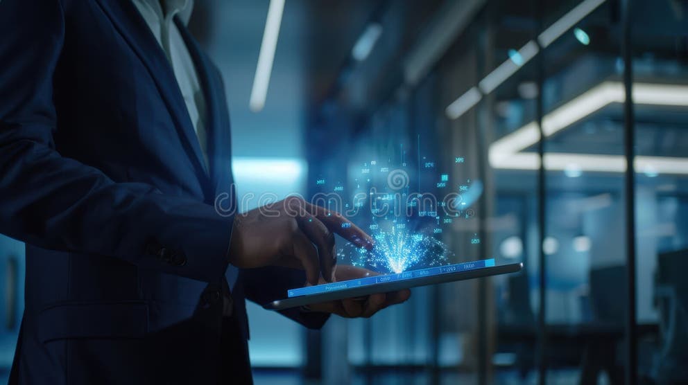 A Businessman Using Tablet Display. AI Generated Stock Image - Image of ...
