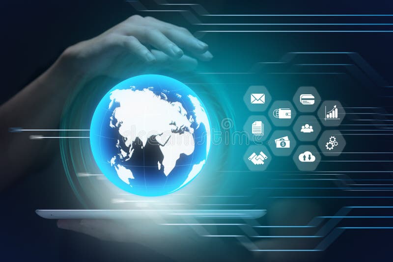 Businessman Using Tablet Hand Touching Virtual Screen To Do Online ...