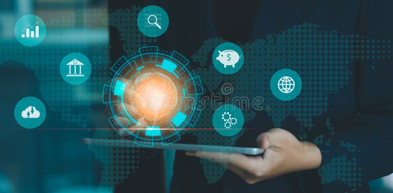 Businessman Using Tablet and Icon Network Connection Data with Growth ...