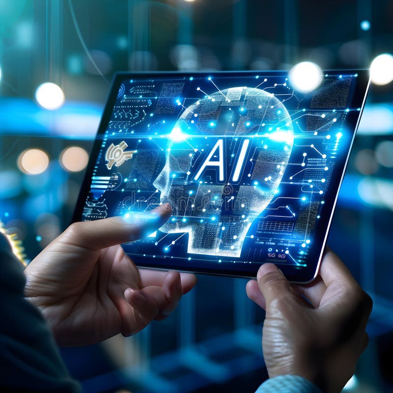 Businessman Using Tablet for Interacting with Artificial Intelligence ...