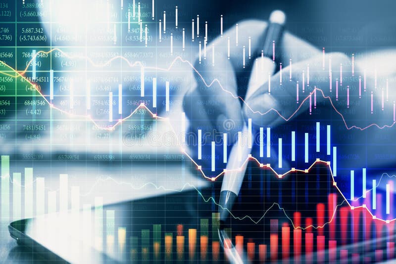 Falling Stock Chart with Digital World Map Stock Photo - Image of data ...