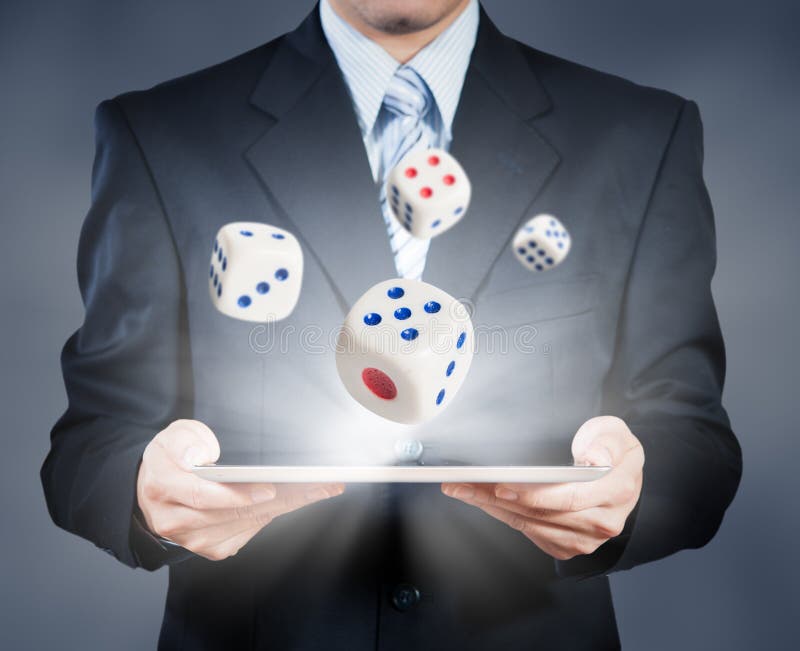 Businessman Using Tablet Showing Dice, Risk Management Stock Photo ...