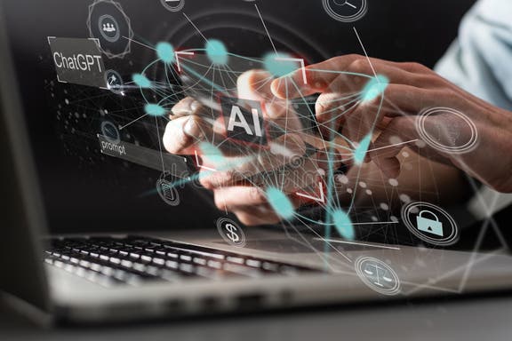 Businessman Using Technology AI for Working Tools. Chat Bot Chat with ...