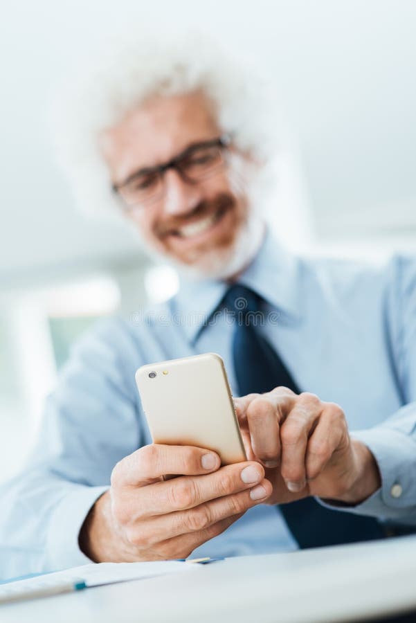 Businessman Using a Touch Screen Phone Stock Image - Image of internet ...