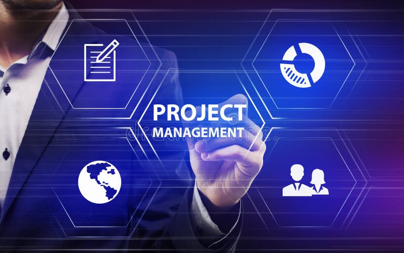 Businessman Using Virtual Computer and Selecting Project Management ...
