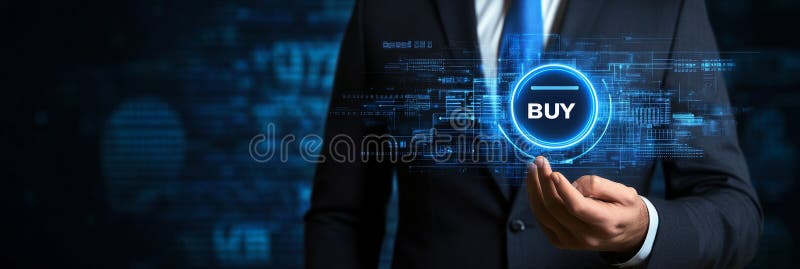 Businessman Using Virtual Screen with Buy Icon for Online Shopping, E ...