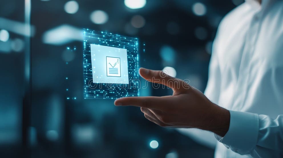 Businessman Using Virtual Screen To Access Ai Document Management ...