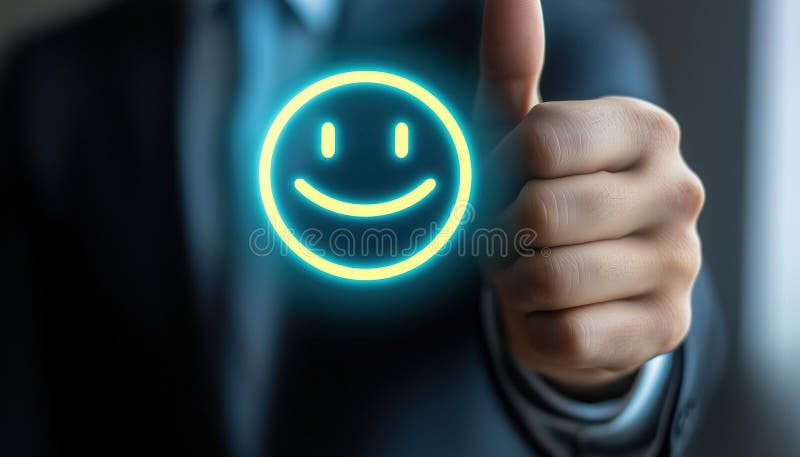 Businessman Using Virtual Screen To Show Customer Service Evaluation ...