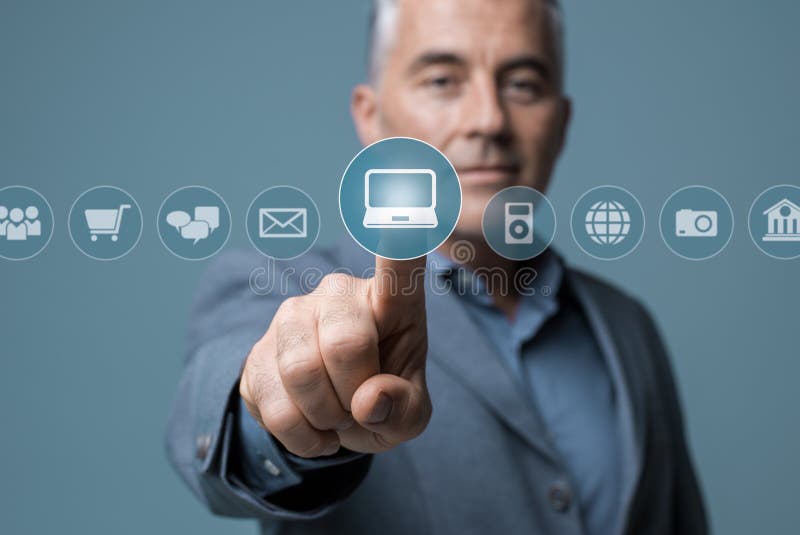 Businessman Using a Virtual Interface Stock Image - Image of screen ...