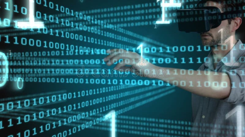 Man Using VR with Binary Code Stock Footage - Video of line, digital ...