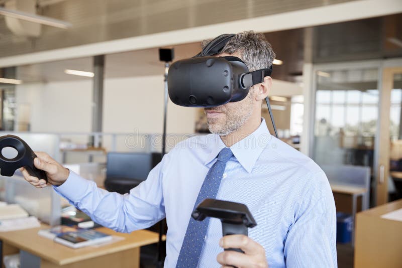 Businessman Using VR Technology in an Office, Close Up Stock Image ...