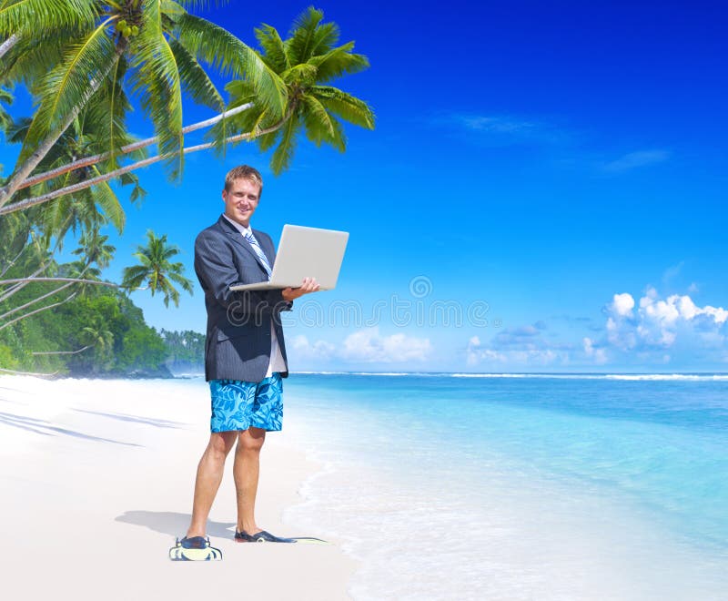 Businessman Vacation Relaxation Computer Concept Stock Photo - Image of ...