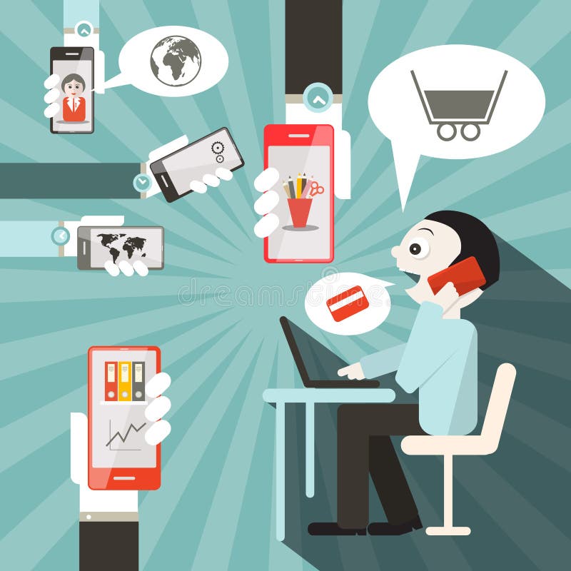 Businessman Vector Illustration with Cell Phones Stock Vector ...