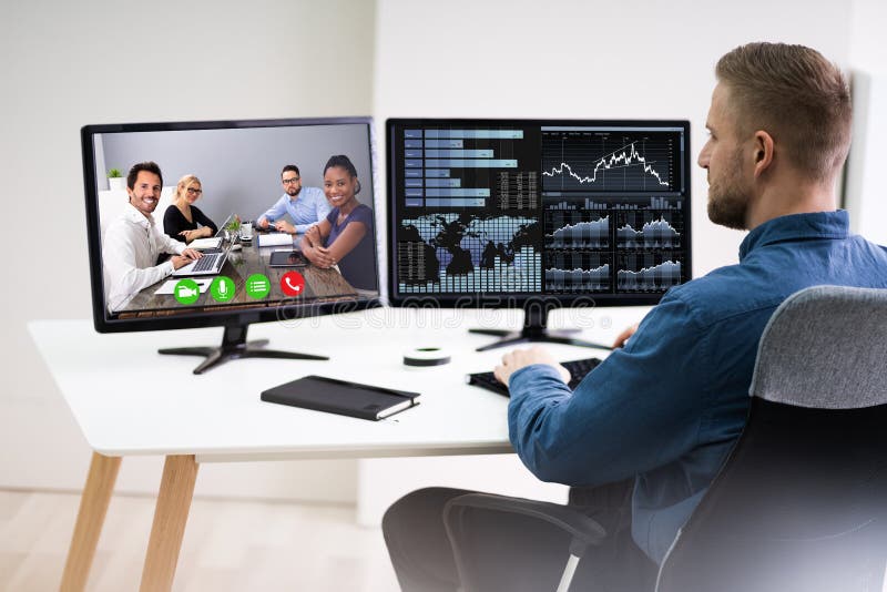 Businessman Video Conferencing on Computer Stock Photo - Image of ...