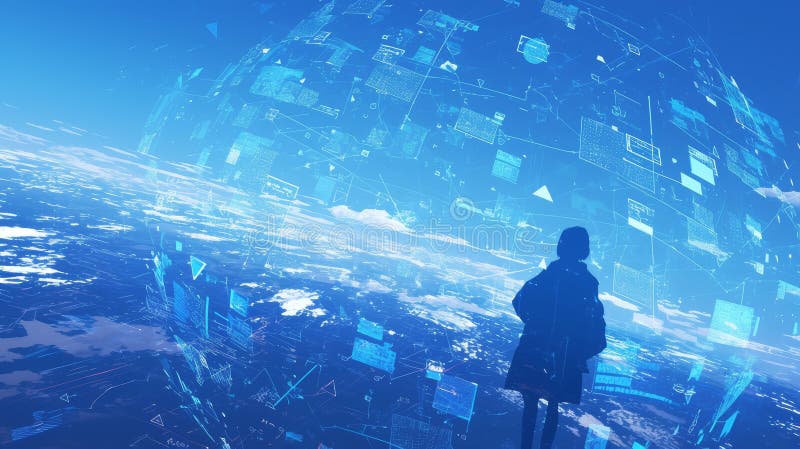 Businessman Viewing Digital Data Network Transformation with Futuristic ...