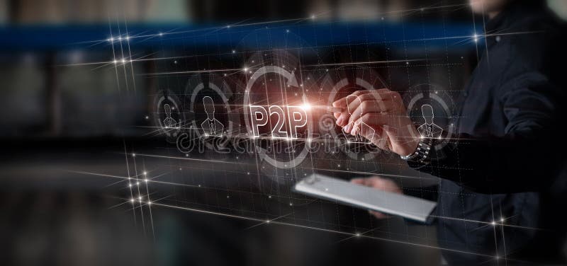 Businessman on Virtual Computer Screen Working with P2p Transfers Stock ...