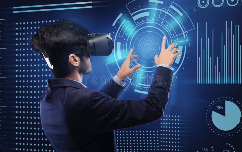 Businessman in Virtual Reality Headset Touching Digital Screen for ...
