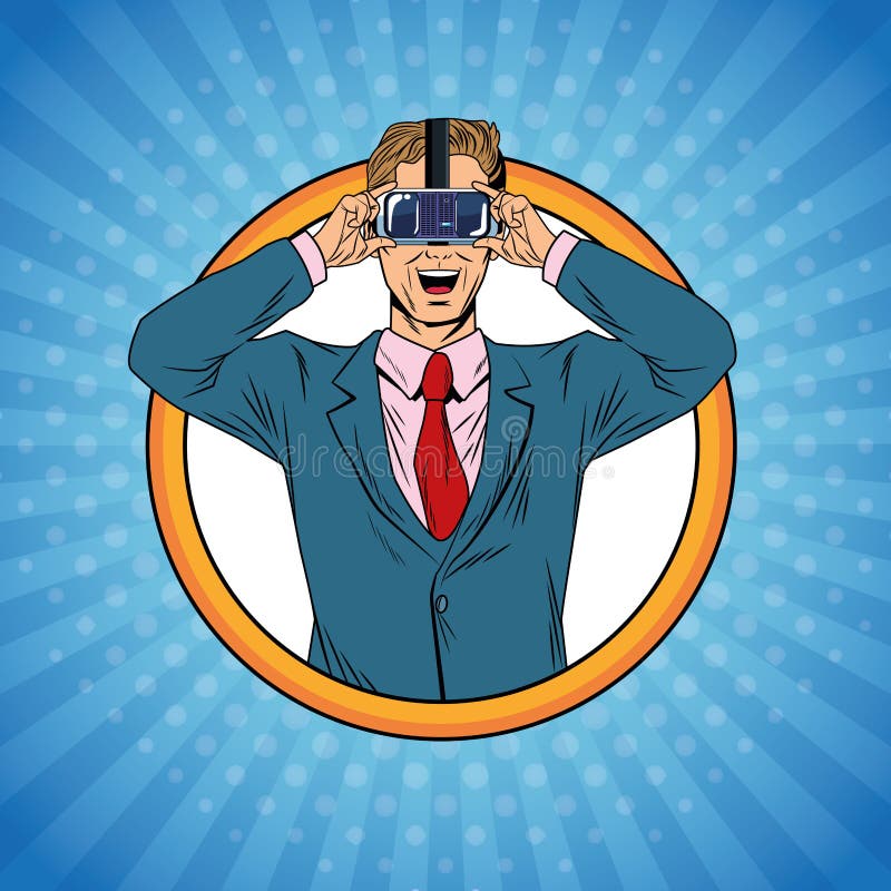 Businessman Virtual Reality Pop Art Cartoon Stock Vector - Illustration ...