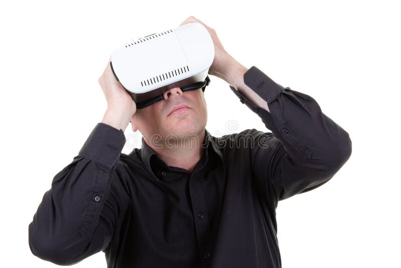 Businessman With A Virtual Reality Vr Headset On White Background Stock ...