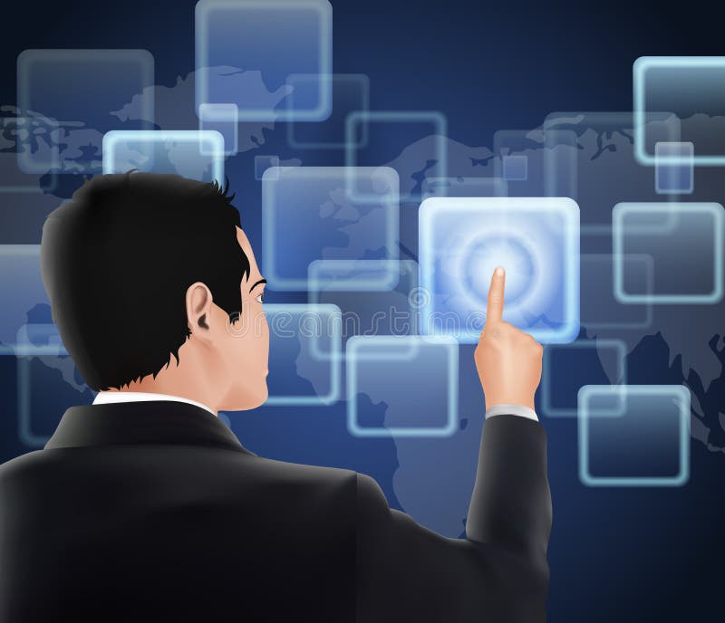 Businessman of Visual Touch Screen Stock Vector - Illustration of ...