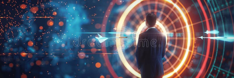 Businessman Visualizing Digital Success Target a Businessman Faces a ...