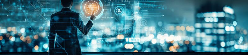 Businessman Visualizing Growth Strategy in Futuristic Office with ...