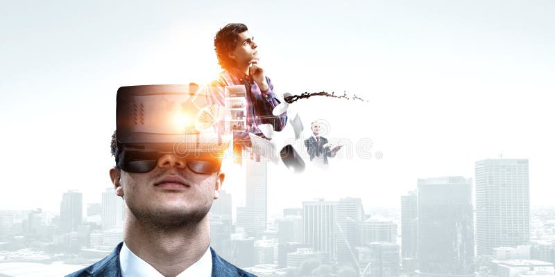 Abstract Image of Virtual Reality Experience, a Man in VR Glasses Stock ...