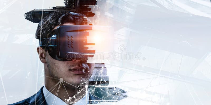 Abstract Image of Virtual Reality Experience, a Man in VR Glasses Stock ...