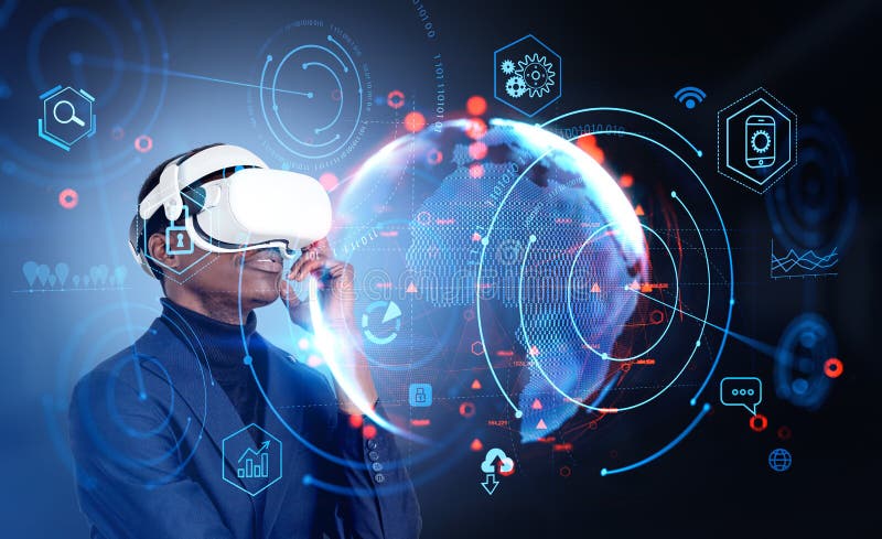 Businessman in Vr Headset is Watching at Digital Interface Stock Photo ...