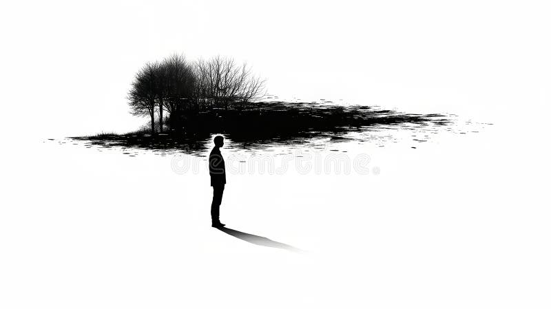 Businessman Waiting for Spring Approaching from Bare Trees Silhouette ...