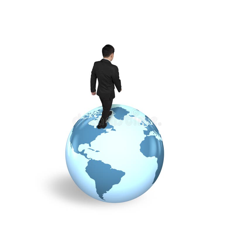 Businessman Walking on Globe with World Map Stock Photo - Image of ...