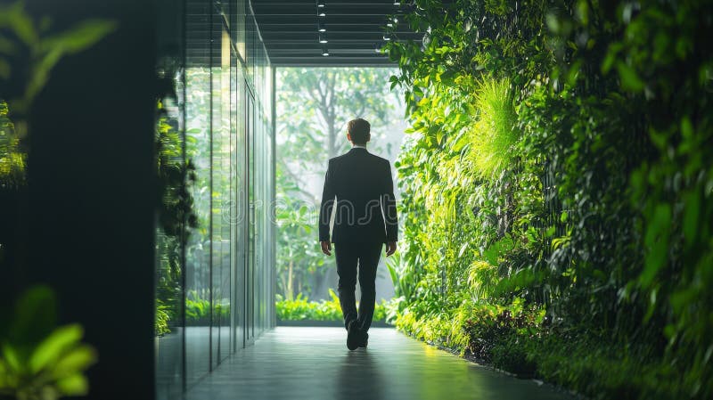 Businessman Walking Green Office Corridor Stock Illustration ...