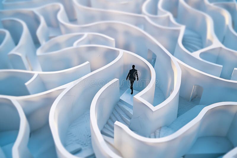 Businessman is Walking through a Huge White Maze, Aerial View Stock ...