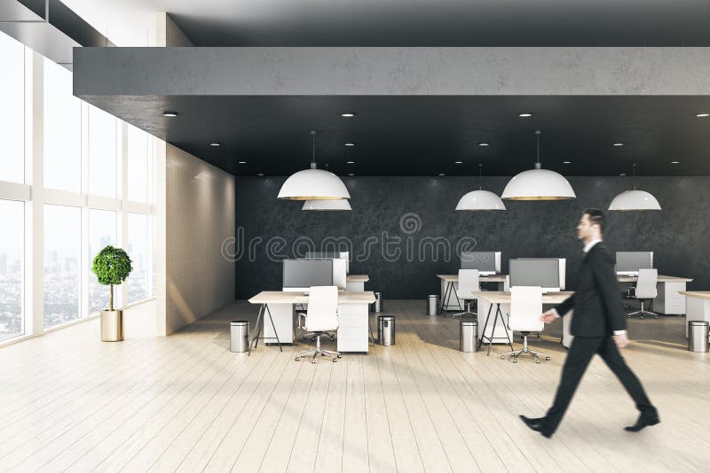 Businessman Walking in Modern Office Interior Hall Stock Photo - Image ...