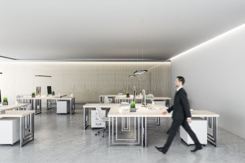 Businessman Walking in Office Interior Stock Image - Image of office ...