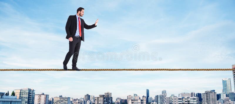 Composite Image of Businessman Walking and Presenting with Hands Stock ...