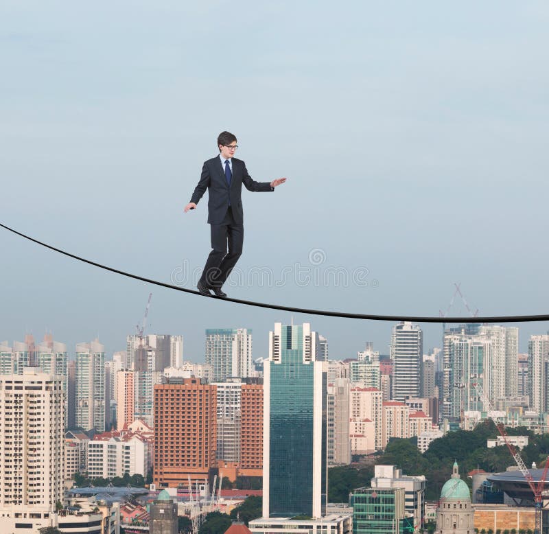 Businessman Walking on a Rope Stock Photo - Image of caucasian, boss ...