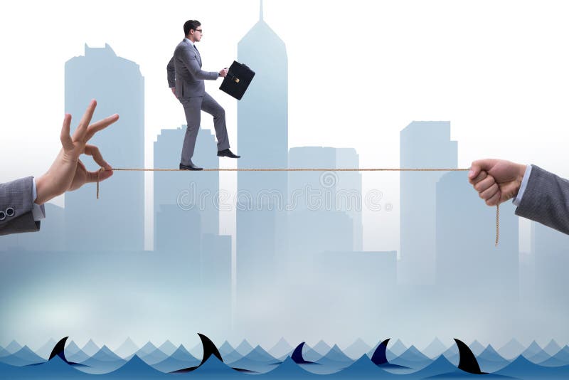 The Businessman Walking on Tight Rop in Business Concept Stock Photo ...
