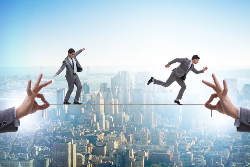 Businessman Walking on Tight Rope Stock Photo - Image of courage, high ...