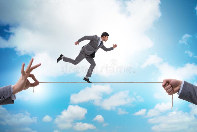 Businessman Walking on Tight Rope Stock Photo - Image of dangerous ...