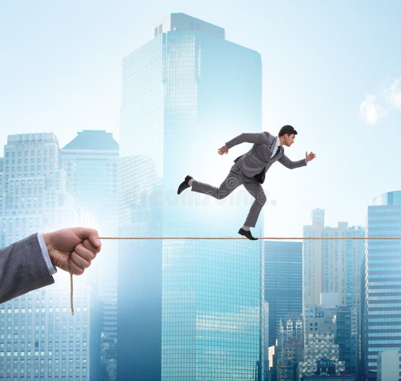 Businessman Walking on Tight Rope Stock Image - Image of danger ...
