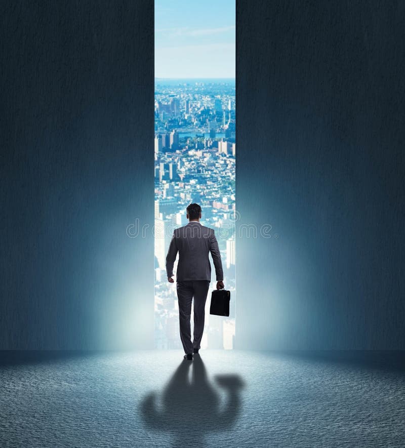 Businessman Walking Towards His Ambition Stock Image - Image of exit ...