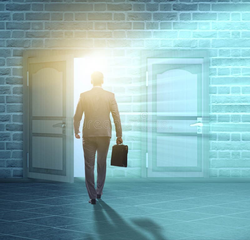 Businessman Walking Towards Open Door Stock Photo - Image of door ...