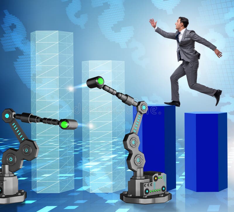 Businessman Walking Up the Chart Supported by Robotic Arm Stock ...