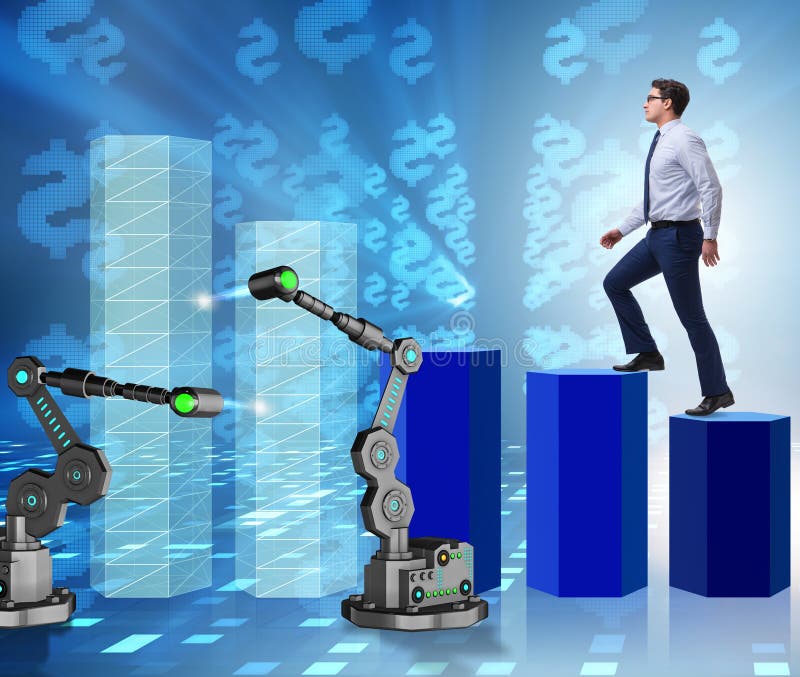 Businessman Walking Up the Chart Supported by Robotic Arm Stock Photo ...