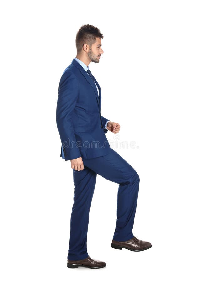 Businessman Walking on White Background. Career Ladder Stock Image ...