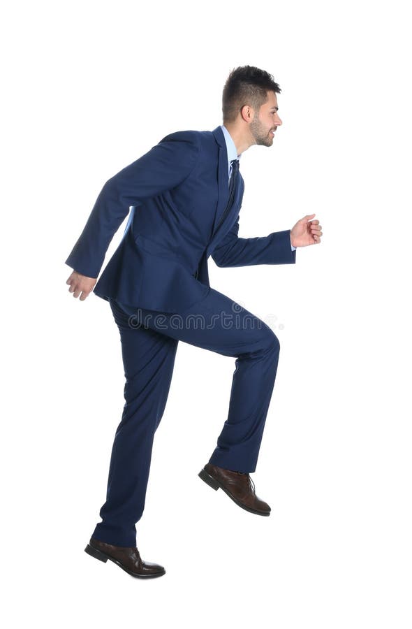 Businessman Walking on White Background, Back View. Career Ladder Stock ...