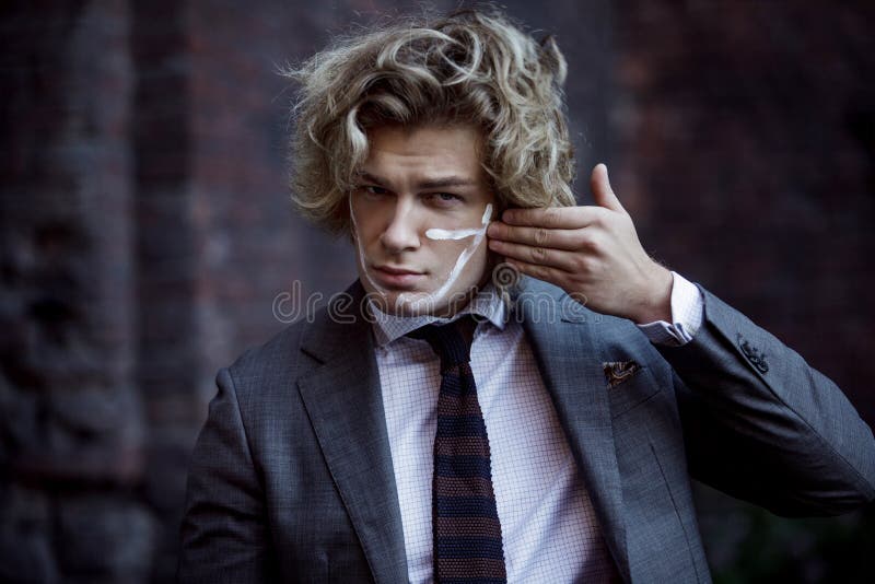 Businessman Warrior. Young Man Makes War Paint on Stock Image - Image ...